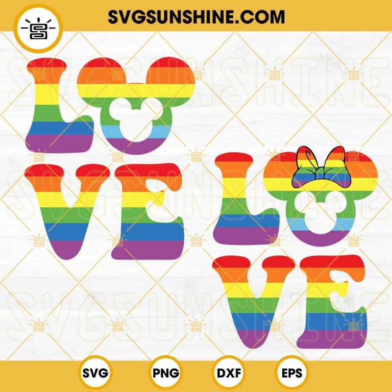 Mickey And Minnie Head Rainbow Love SVG, LGBT Pride Disney Mouse SVG ...