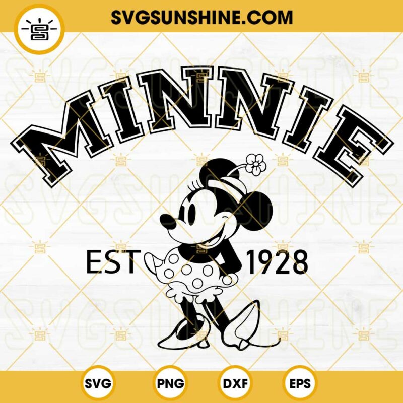 Minnie Est 1928 SVG, Minnie Duck SVG, Vintage Disney Mouse SVG, Mickey ...