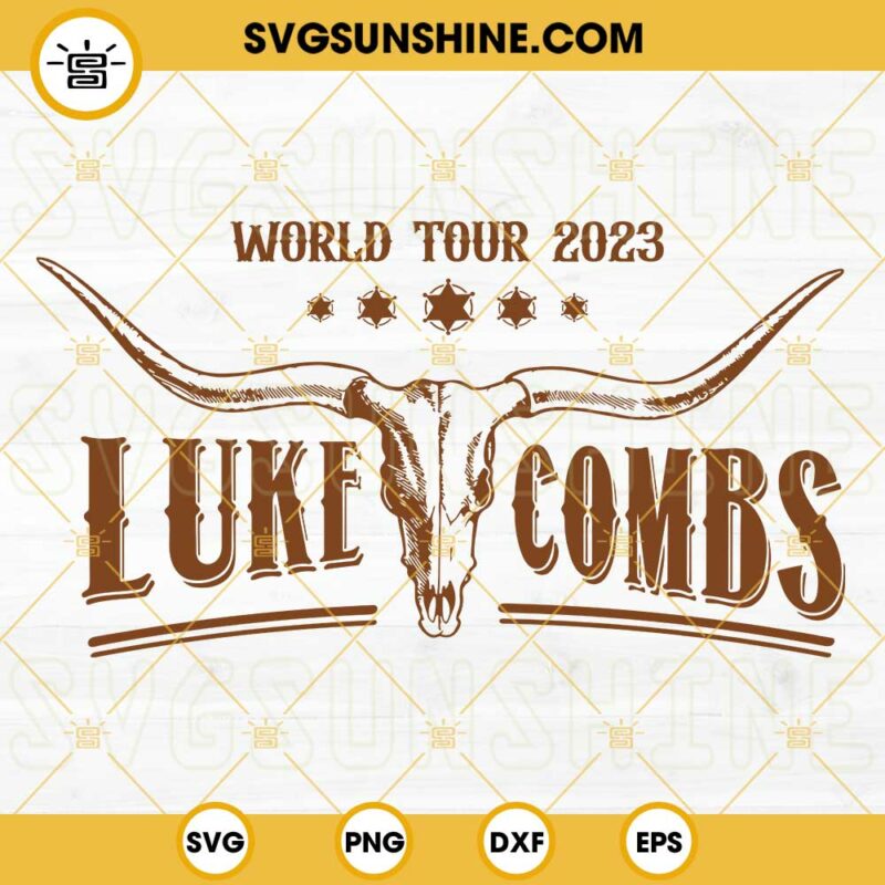 World Tour 2023 Luke Combs SVG, Western Bull Skull SVG, Country Music ...