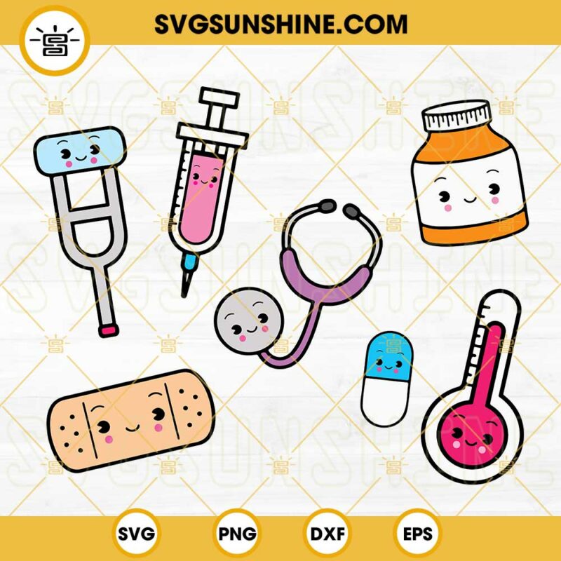 Kawaii Hospital SVG Bundle, Cute Medical Accessories SVG, Stethoscope ...