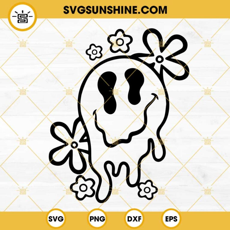 Drippy Smiley Face Flower SVG, Funny Smiley Face SVG, Retro Hippie Face ...
