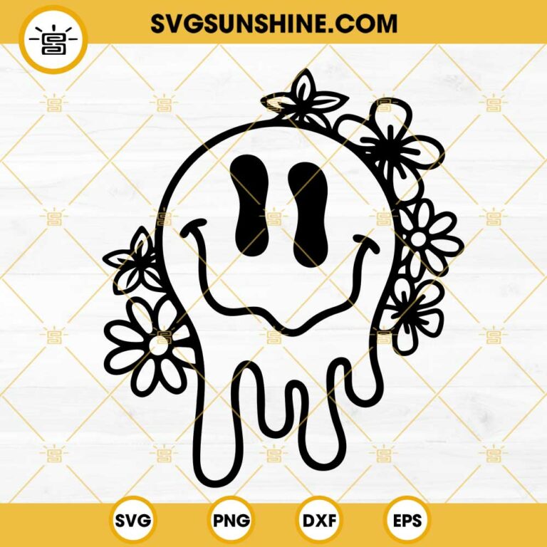 Drippy Smiley Face SVG, Melted Smiley SVG, Retro Smile SVG PNG DXF EPS ...