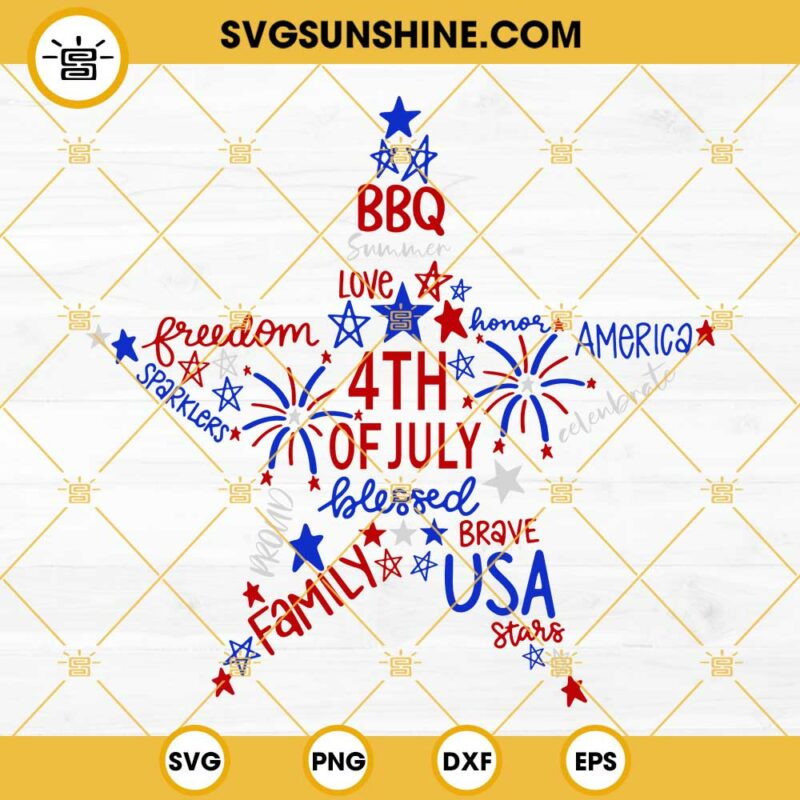 4th Of July Star Shaped Words SVG, America SVG, USA Stars SVG ...