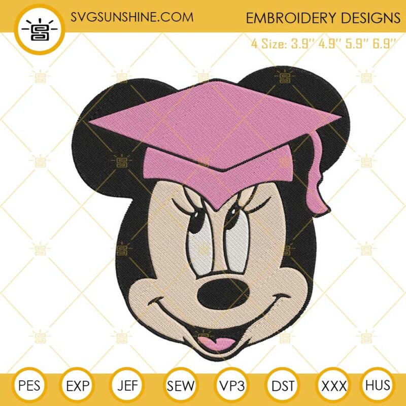 Minnie Mouse Head Graduation Cap Embroidery Designs, Disney Graduate ...