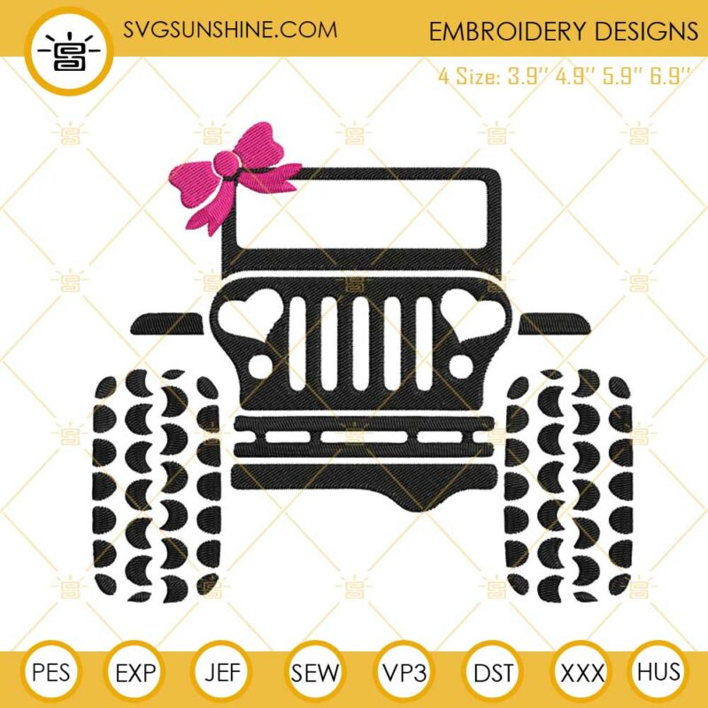 Jeep Bow Embroidery Designs, 4x4 Off Road Girl Machine Embroidery Files