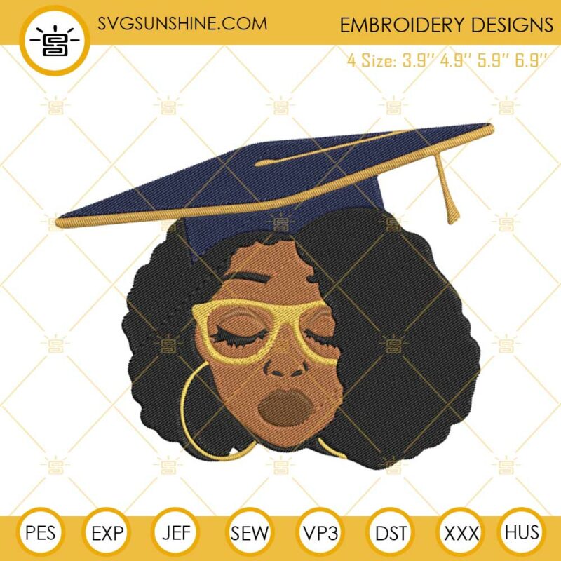 Black Woman Graduation Cap Embroidery Designs, African American Girl ...