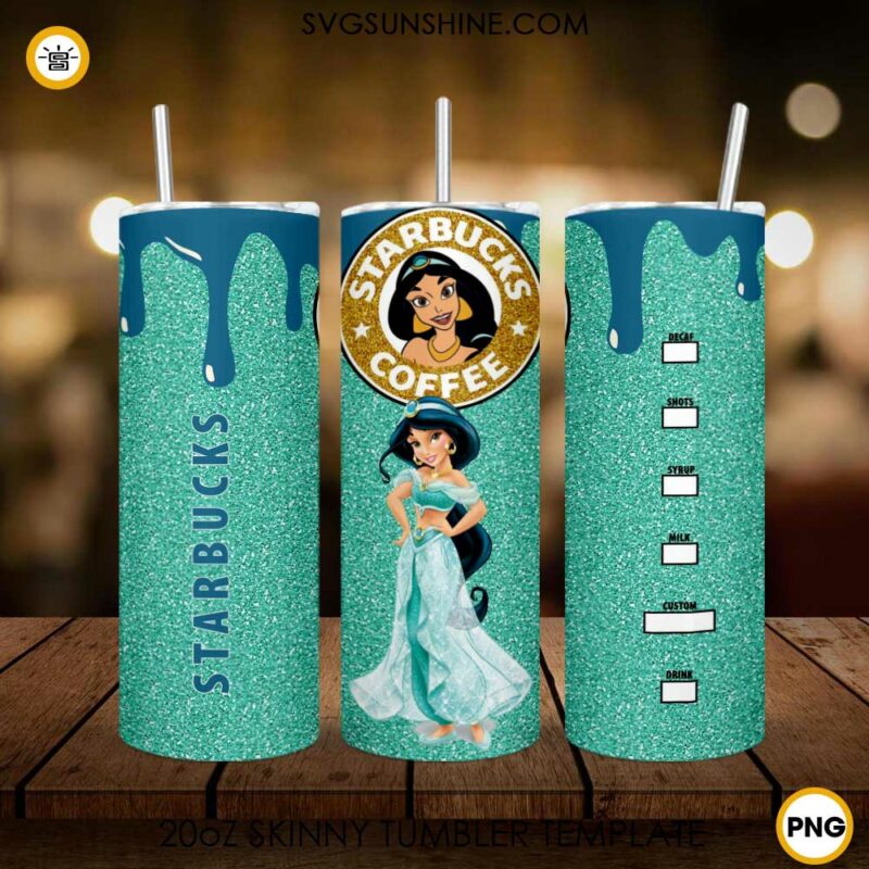 Jasmine Princess Starbucks Coffee 20oz Skinny Tumbler Wrap PNG, Disney ...