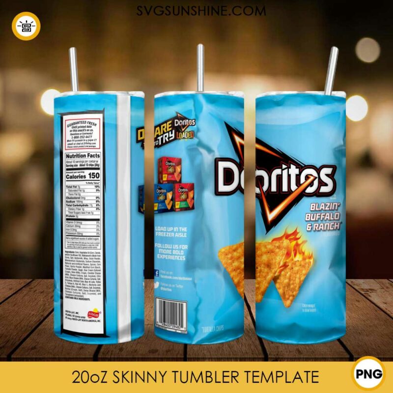 Doritos Blue 20oz Skinny Tumbler Wrap PNG, Snack Tumbler Template ...