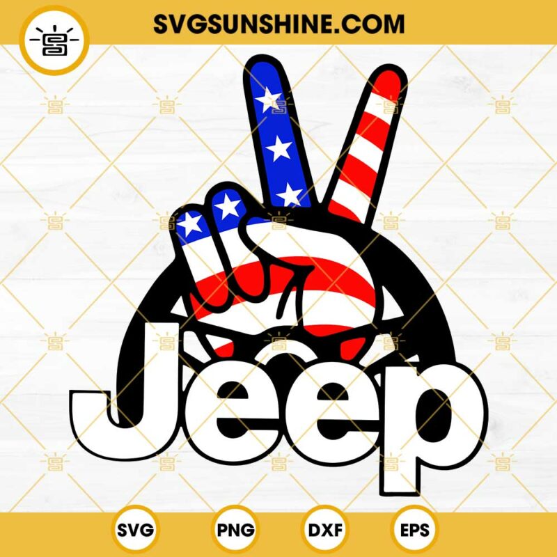 Peace Sign Hand American Flag Jeep SVG, Patriotic Jeep SVG, 4th Of July ...