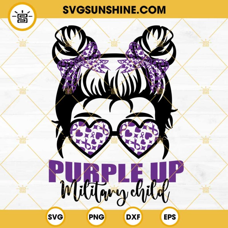 Purple Up Military Child SVG, Messy Bun Kid Purple Ribbon SVG ...