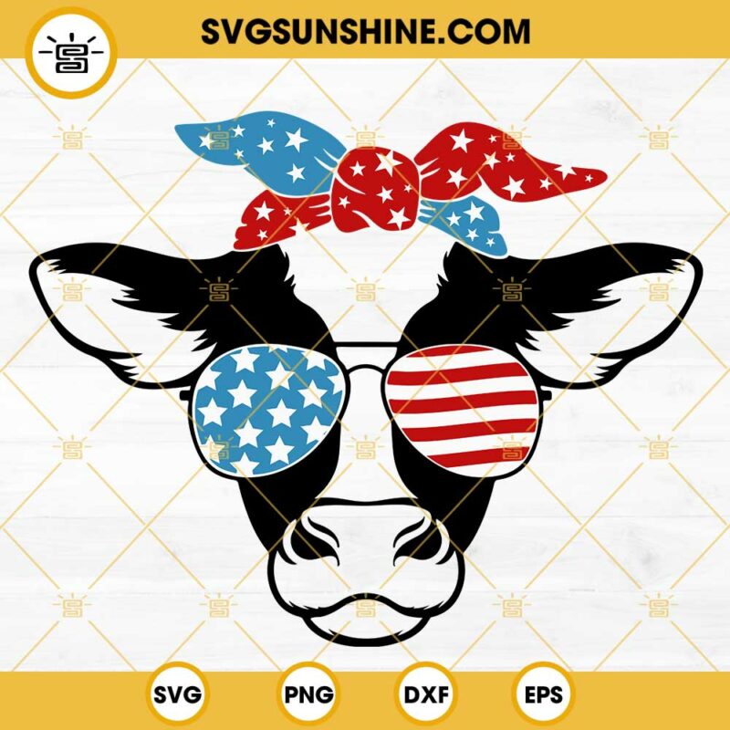 American Cow Head SVG, Funny 4th Of July SVG, Cow With US Flag Bandana ...