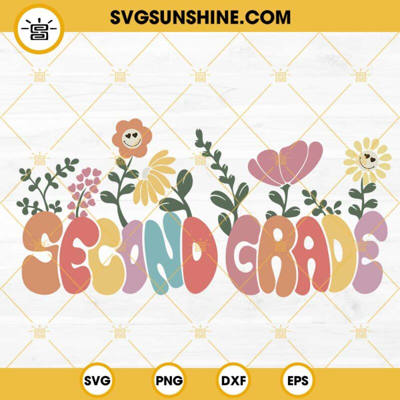 Second Grade Retro Wildflowers SVG, 2nd Grade Groovy SVG, Teacher SVG ...
