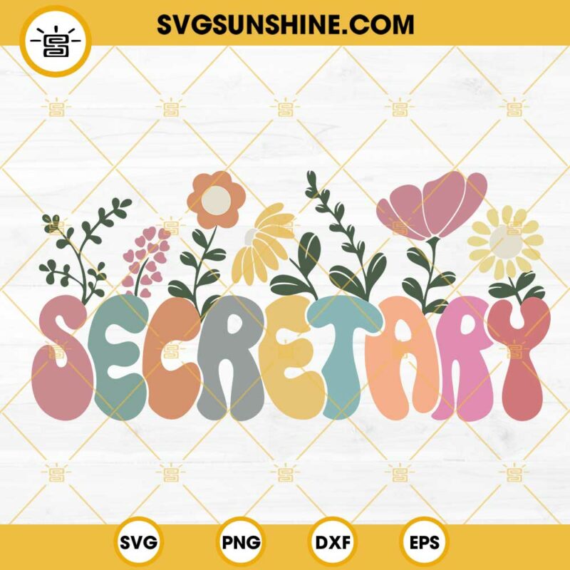 Secretary Retro Wildflowers SVG, Trendy School Secretary Teacher SVG ...