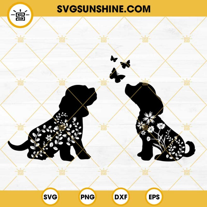 Floral Dog SVG, Wildflower Dog SVG, Dog With Butterfly SVG, Puppy SVG ...