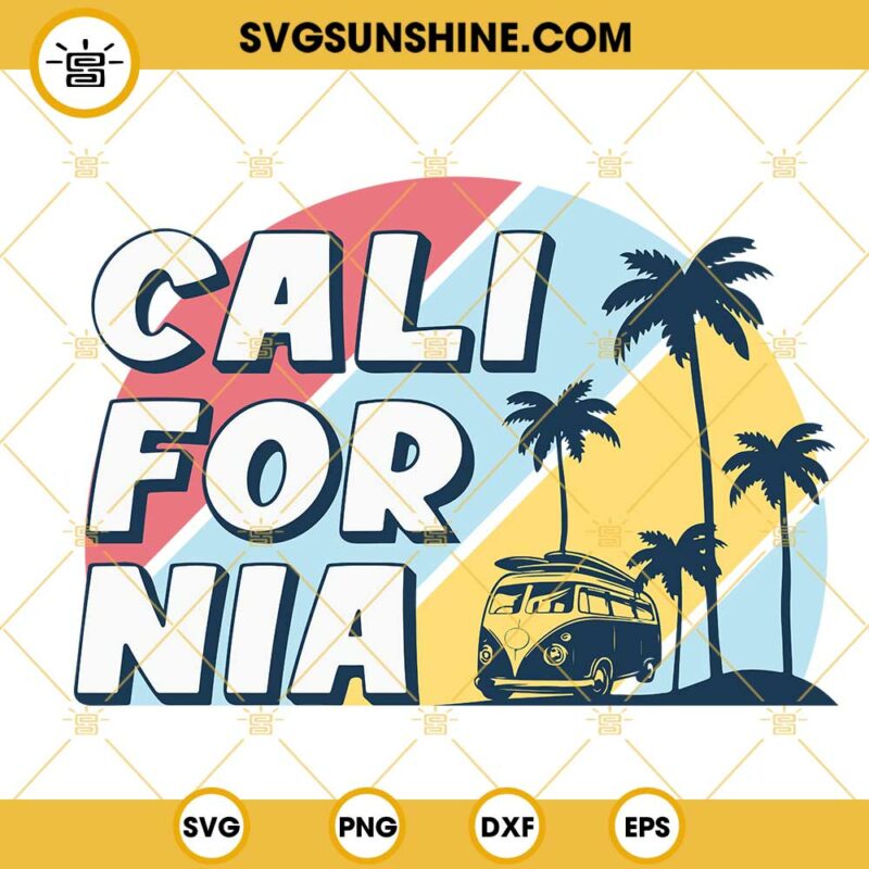 Vintage California SVG, Surfer SVG, Hippie Van On Beach SVG PNG DXF EPS