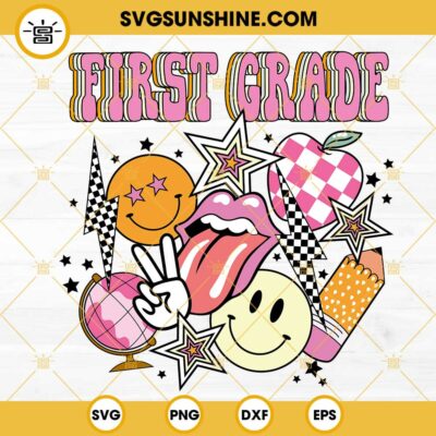 First Grade SVG, 1st Grade SVG, Retro Groovy Smiley SVG, First Day Of ...