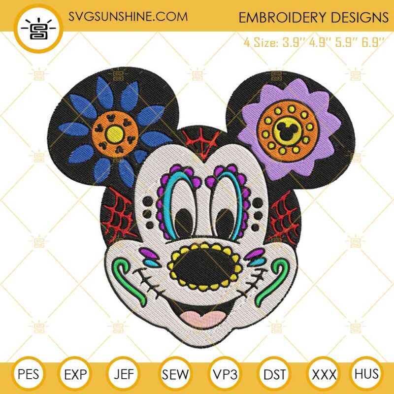 Mickey Mouse Sugar Skull Embroidery Design, Day Of The Dead Mickey ...