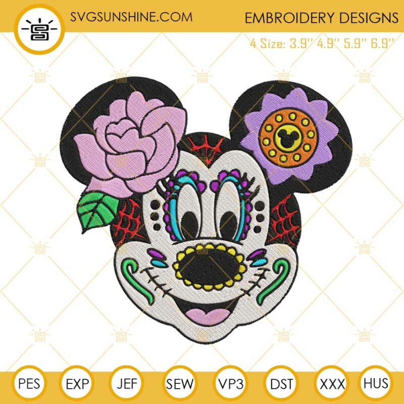 Minnie Mouse Sugar Skull Embroidery Design, Disney Minnie Day Of The ...
