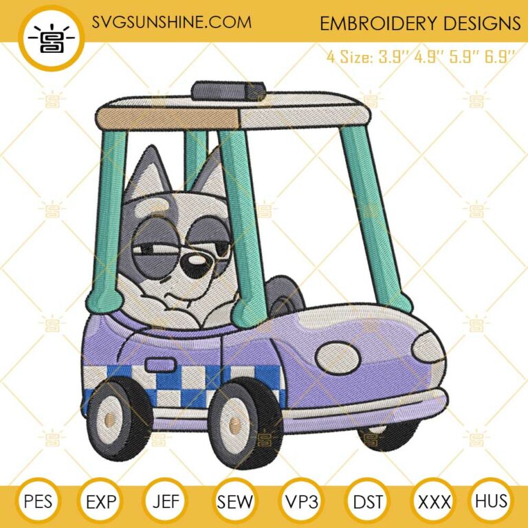 Muffin Driving A Police Car Embroidery Files, Muffin Bluey Embroidery ...