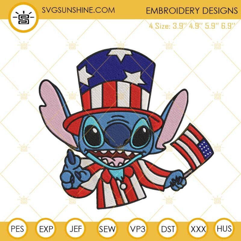 Disney Stitch With USA Flag Embroidery Design, Stitch American ...