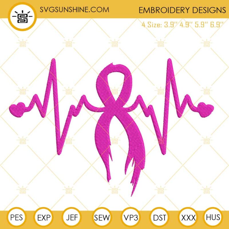 Pink Ribbon Heartbeat Embroidery Designs, Breast Cancer Awareness ...