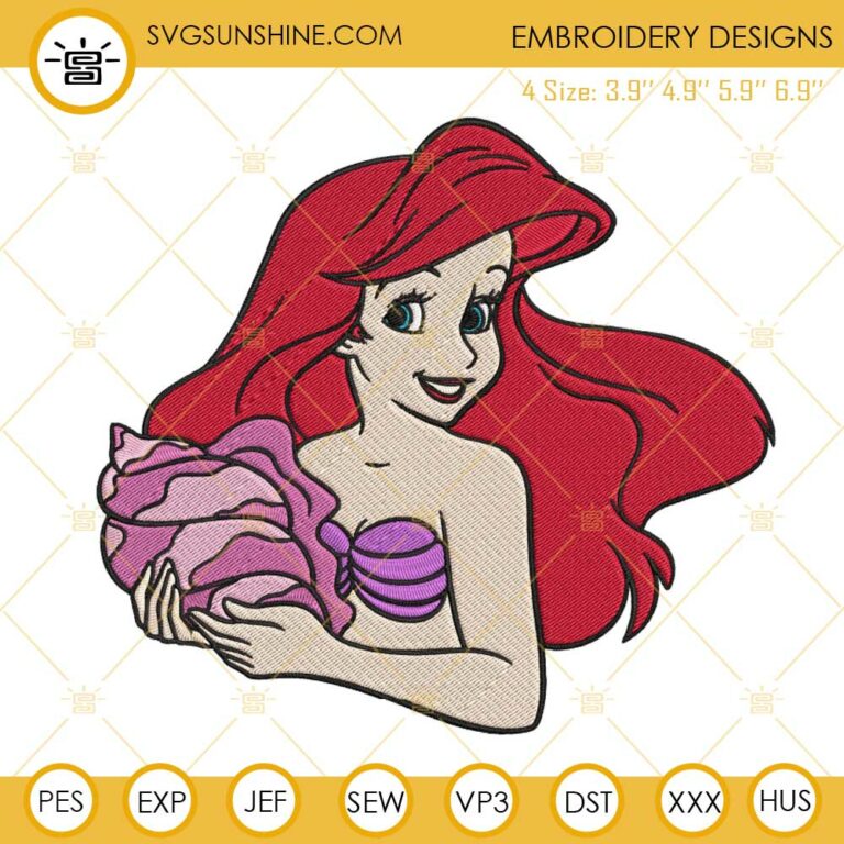 Disney Princess Ariel Machine Embroidery Files, Little Mermaid ...