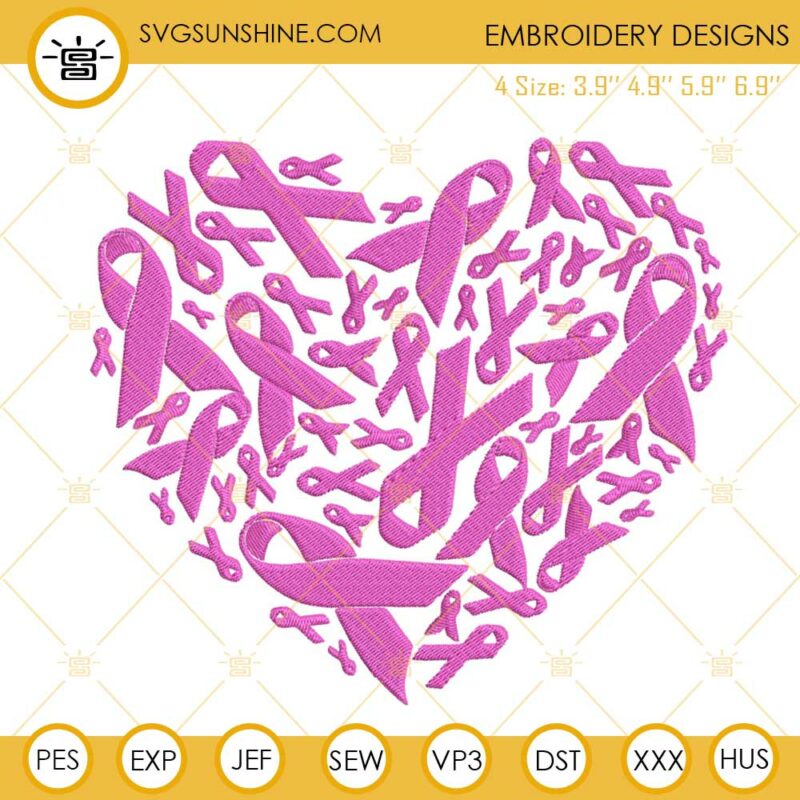 Breast Cancer Pink Ribbon Heart Machine Embroidery Design Files