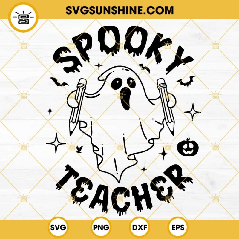 Spooky Teacher SVG, Funny Ghost Teacher SVG, Retro Halloween Teacher ...