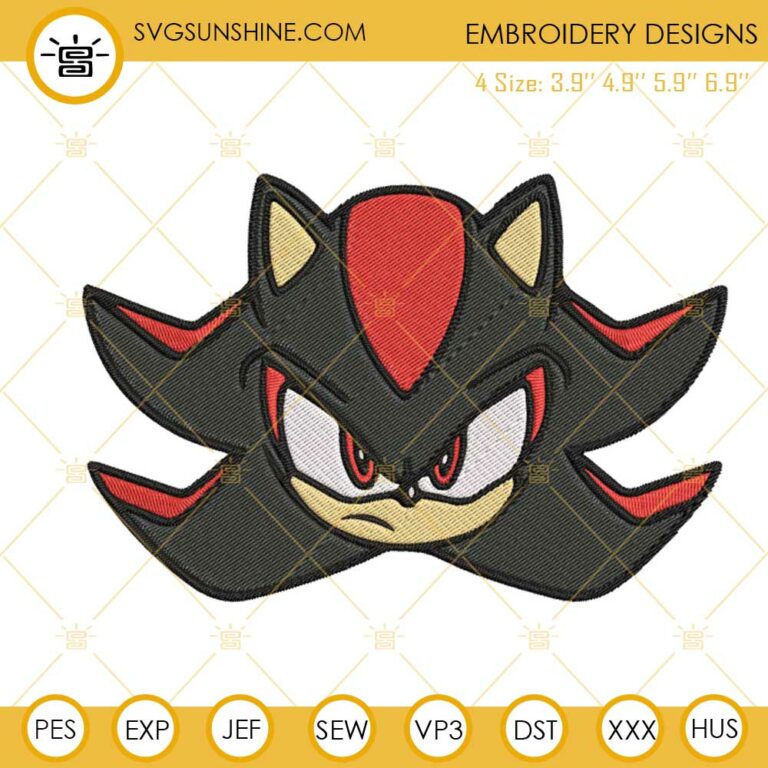 Shadow The Hedgehog Head Embroidery Designs, Black Sonic Embroidery ...