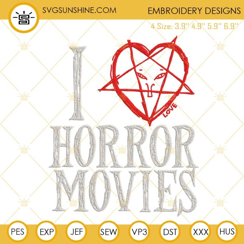 I Love Horror Movies Embroidery Design, Halloween Movie Embroidery ...