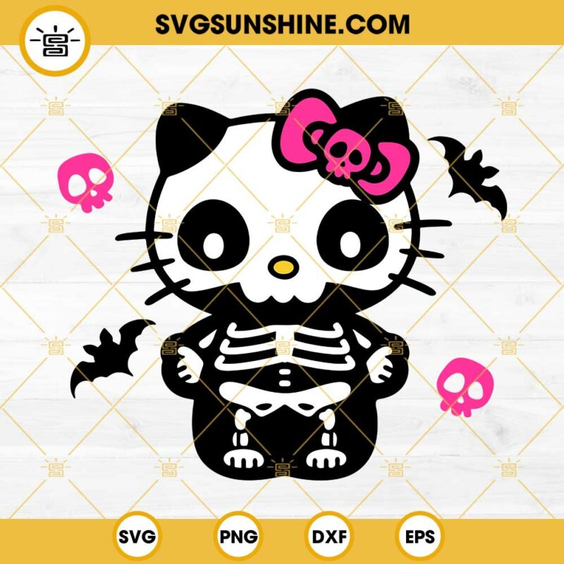 Hello Kitty Skeleton Halloween SVG, Hello Kitty Pink Skulls SVG PNG DXF ...