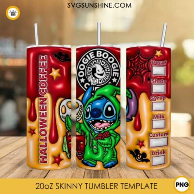 Oogie Boogie Stitch Halloween Coffee 3D Puff 20oz Tumbler Wrap PNG