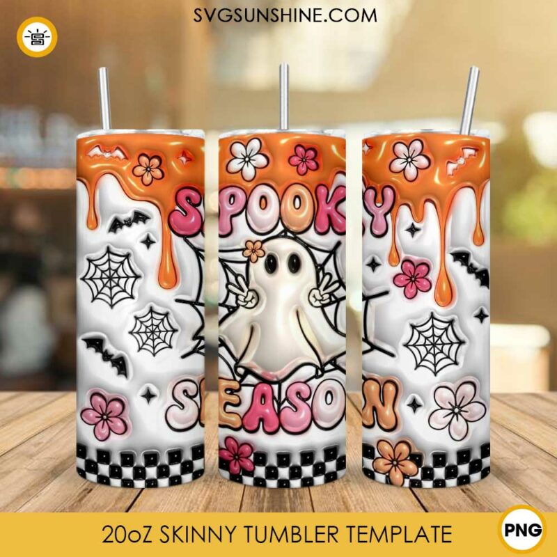 Spooky Season 3D Puff 20oz Tumbler Wrap PNG, Funny Ghost Halloween ...