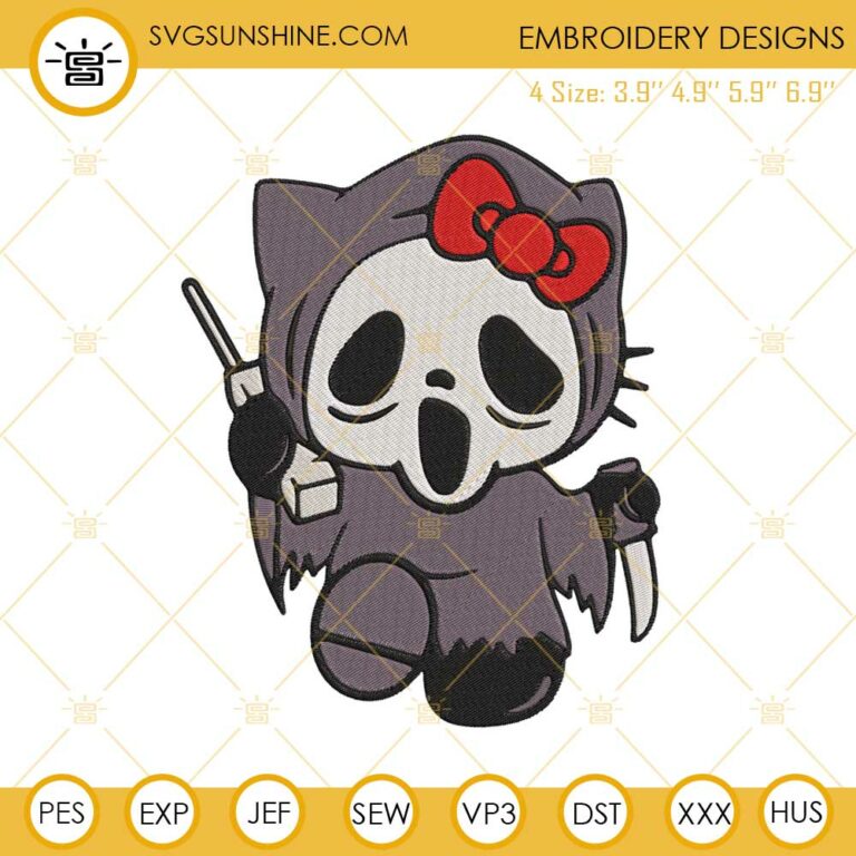Hello Kitty Ghostface Halloween Embroidery Design Files