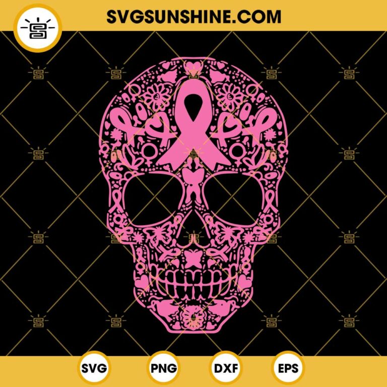 Sugar Skull Pink Ribbon SVG, Skull Breast Cancer Awareness SVG, Fight ...