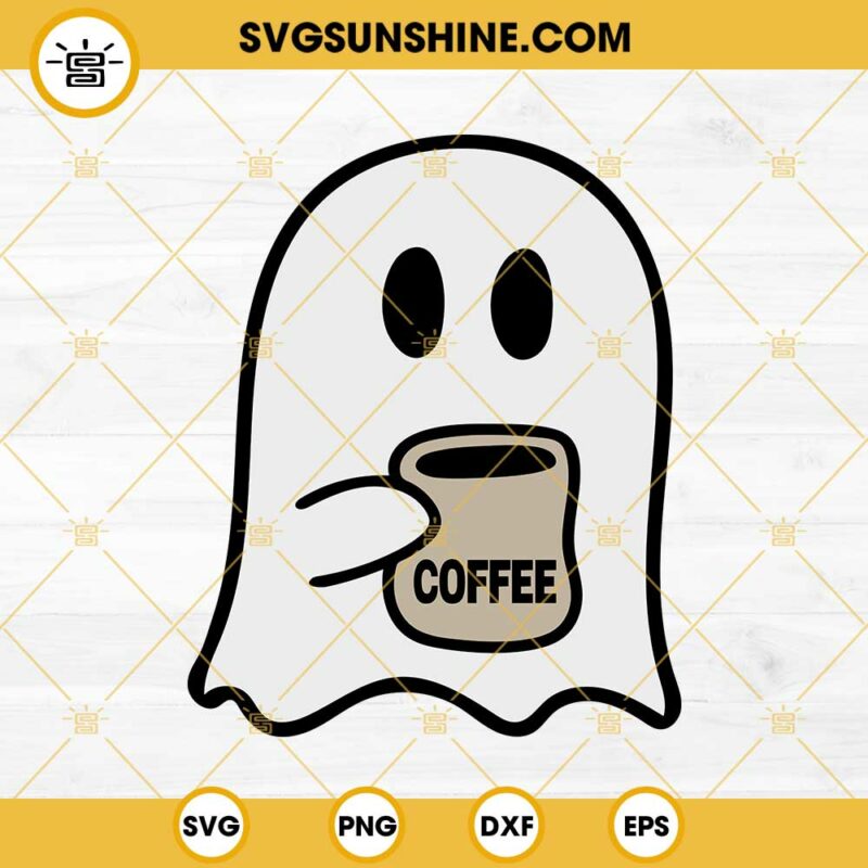 Boo Ghost Coffee SVG, Ghost Drinking Coffee SVG, Halloween SVG