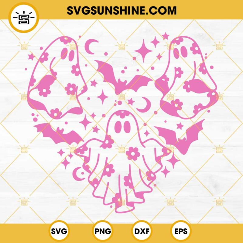 Spooky Ghost Heart SVG, Pink Floral Ghost SVG, Cute Halloween Girl SVG ...