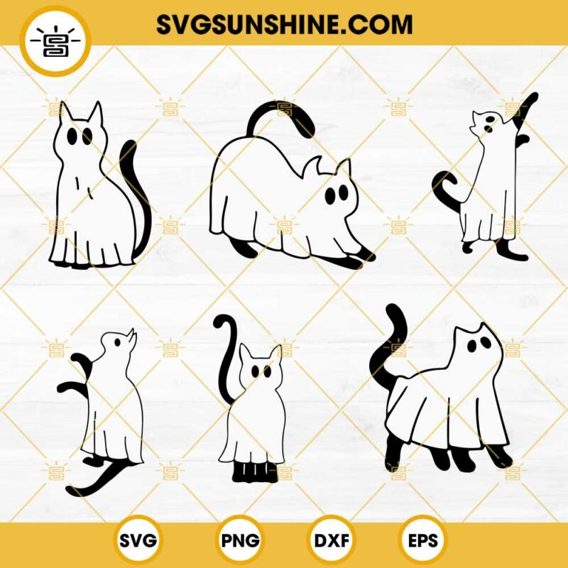 Ghost Cats SVG Bundle, Black Cat SVG, Cute Halloween Cats SVG PNG DXF ...