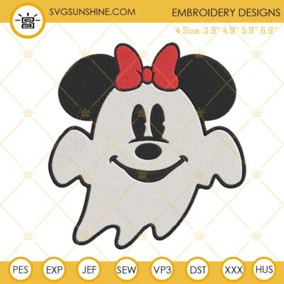 Minnie Mouse Ghost Embroidery Files, Cute Halloween Disney Embroidery ...