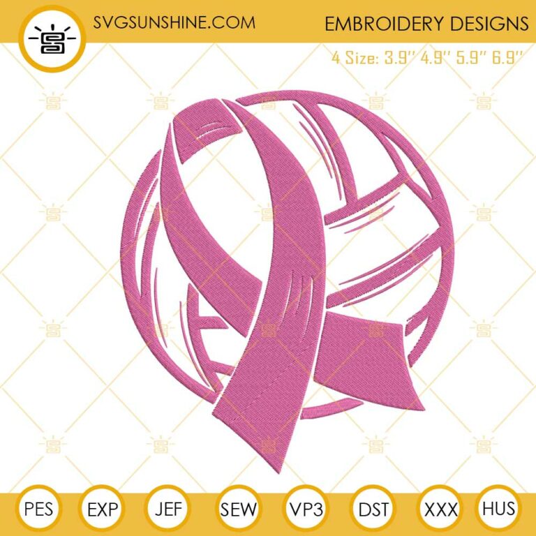 Volleyball Pink Ribbon Embroidery Designs, Breast Cancer Sports ...