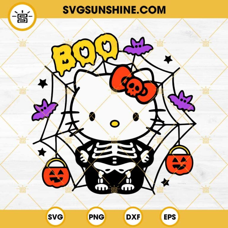 Boo Skeleton Hello Kitty Halloween SVG, Spider Web Hello Kitty SVG PNG ...