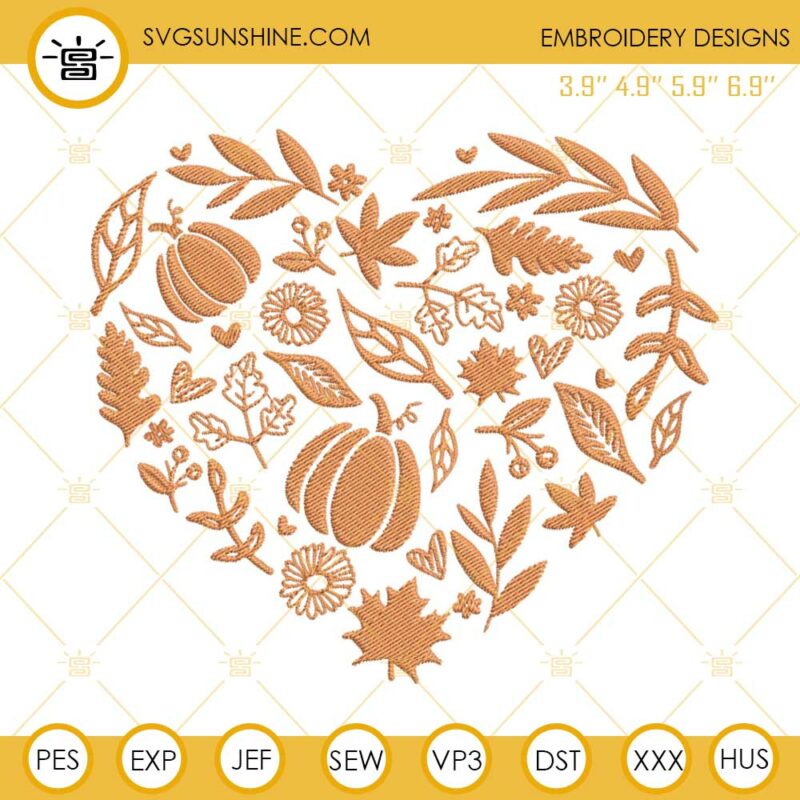 Fall Heart Embroidery Designs, Autumn Heart Embroidery Design Files