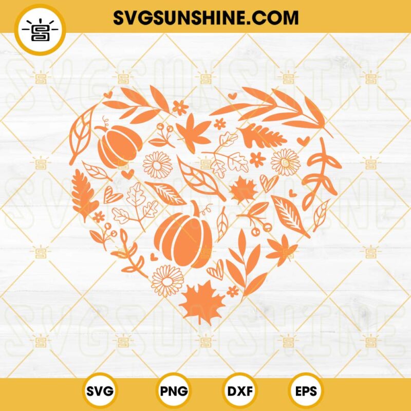 Fall Heart SVG Designs, Autumn Heart SVG PNG DXF EPS Cut Files