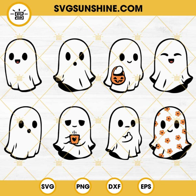 Halloween Ghosts Bundle SVG, Cute Ghosts SVG PNG DXF EPS Cut Files