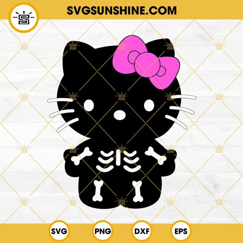 Hello Kitty Black Skeleton Halloween SVG PNG DXF EPS Cut Files