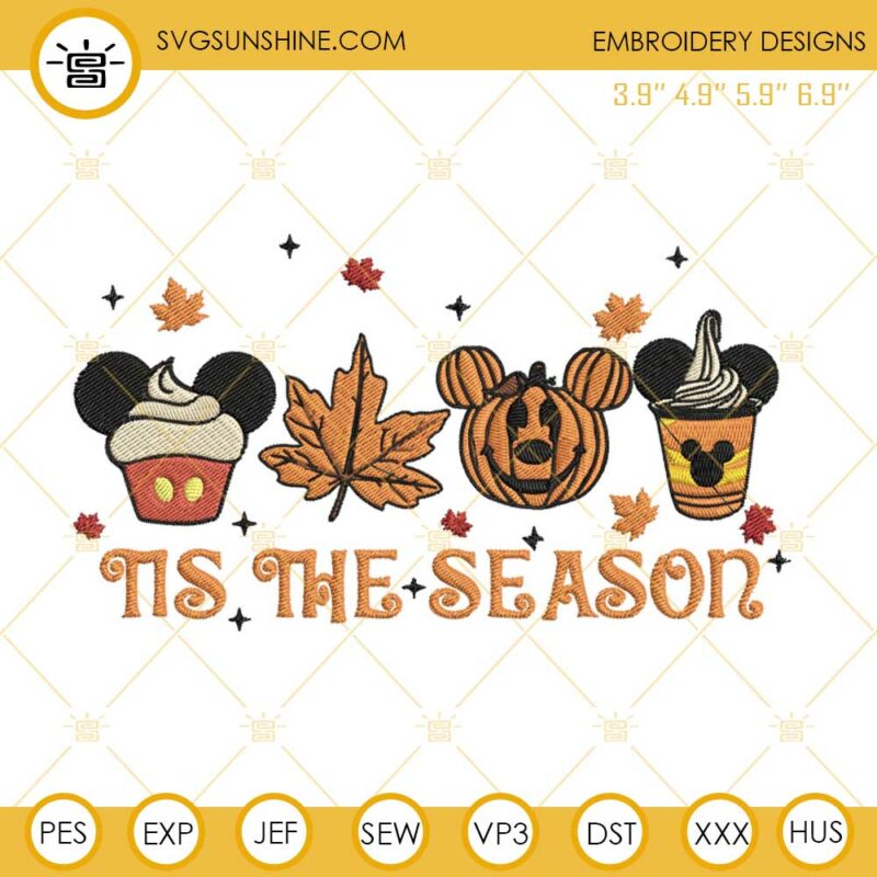 Mickey Fall Tis The Season Coffee Embroidery Design Files