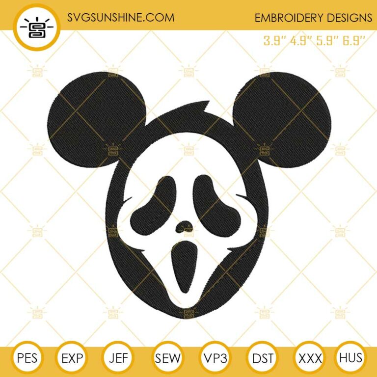 Mickey Ghost Face Scream Embroidery Design Files