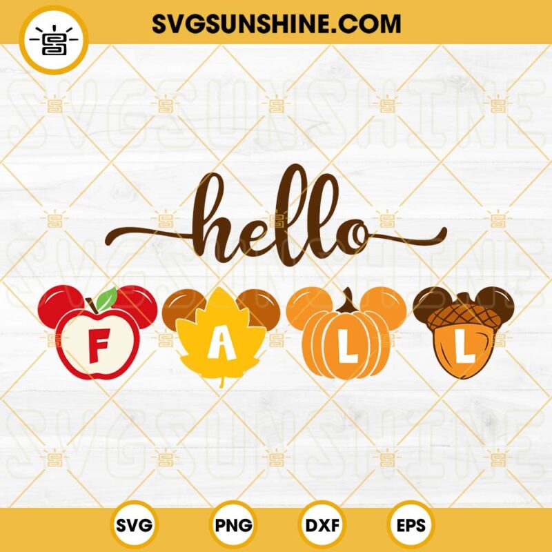 Mouse Ears Hello Fall SVG, Disney Fall SVG, Disney Thanksgiving SVG