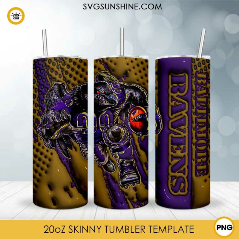 3D Mascot Baltimore Ravens Football 20oz Tumbler Wrap PNG File