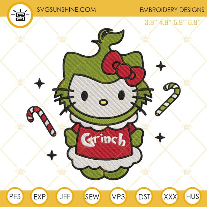 Grinch Hello Kitty Christmas Embroidery Design Files